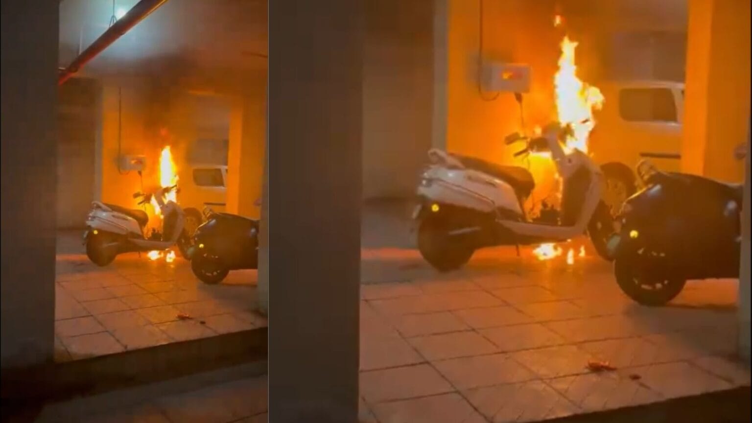 Another TVS Iqube Electric Scooter Caught Fire In The Society Basement ...